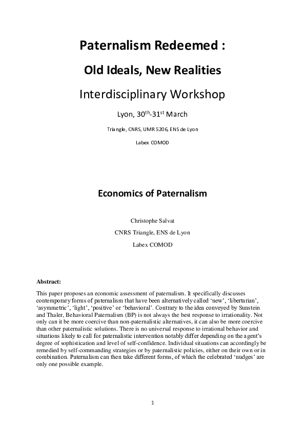 (PDF) Economics of Paternalism