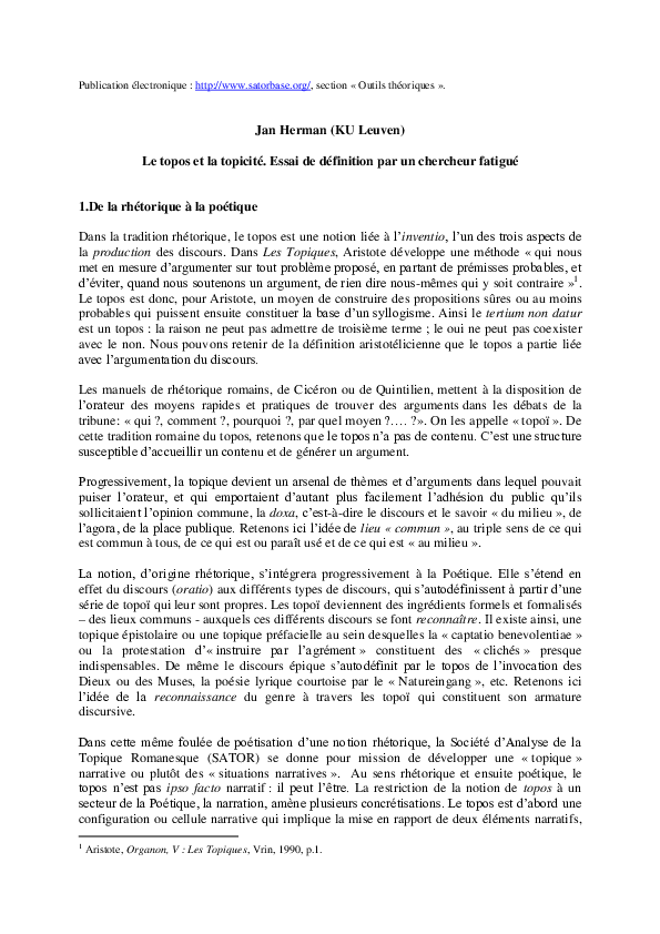 (PDF) Topos et topicité. Essai de définition