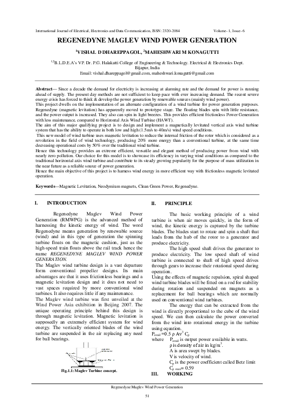 (PDF) REGENEDYNE MAGLEV WIND POWER GENERATION