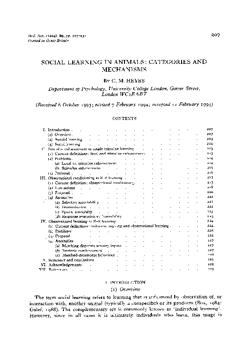 (PDF) Social learning in animals: Categories and mechanisms