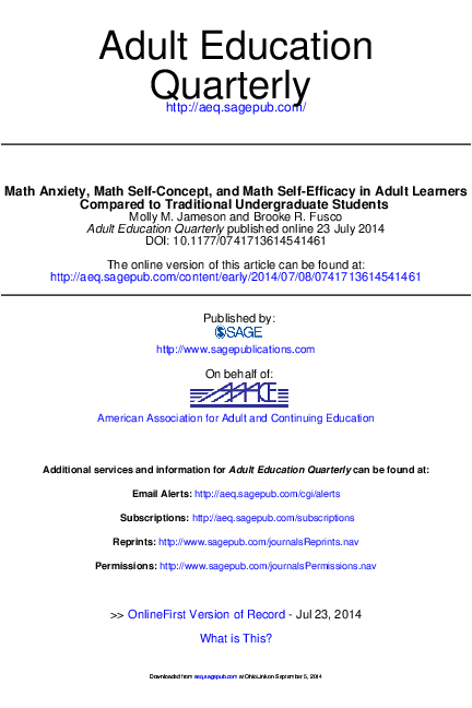 (PDF) Math anxiety, math self-efficacy, and math self-concept in adult learners compared to ...