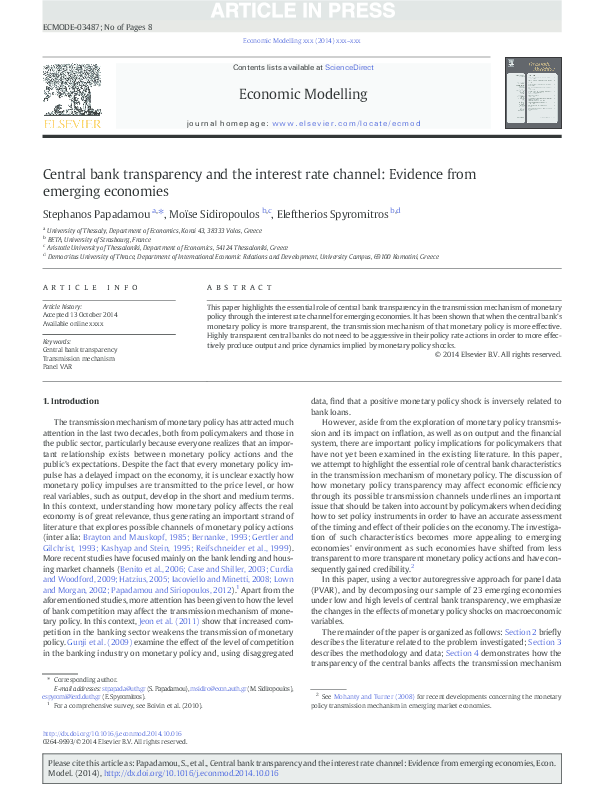 (PDF) Central bank transparency and the interest rate channel: Evidence ...