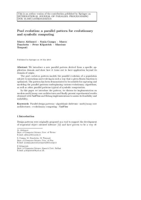 (PDF) Pool Evolution: A Parallel Pattern for Evolutionary and Symbolic Computing