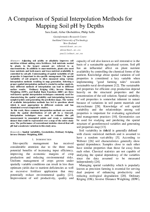 (PDF) A Comparison of Spatial Interpolation Methods for Mapping Soil pH by Depths