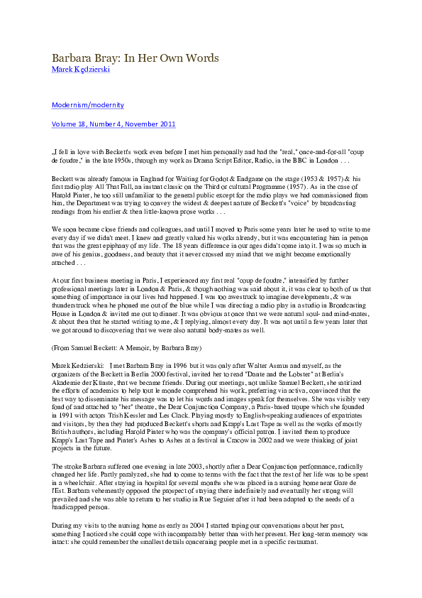 (PDF) Barbara Bray: In Her Own Words