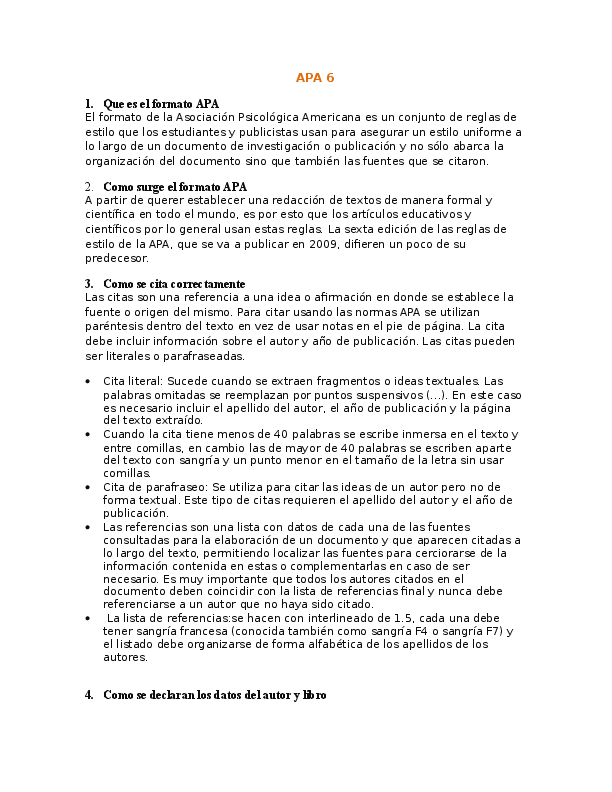 (DOC) APA 6 1. Que es el formato APA