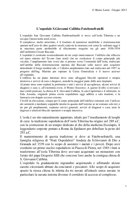 (PDF) L’ospedale S.Giovanni Calibita Fatebenefratelli