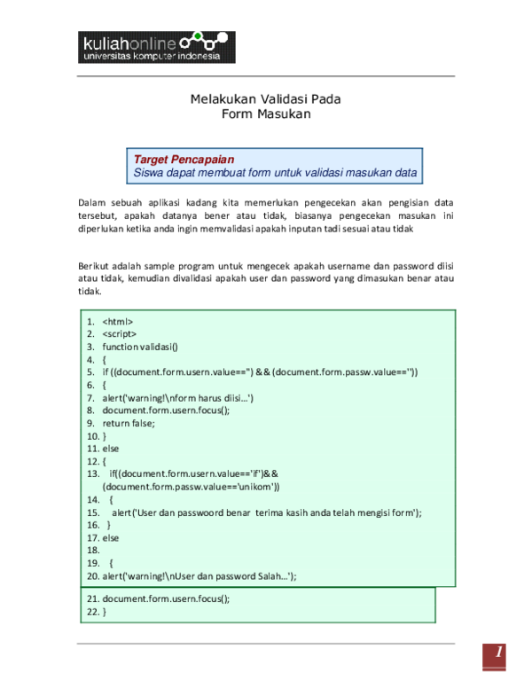 (PDF) Membuat validasi pemasukan data dengan menggunakan javascript, php dan mysql