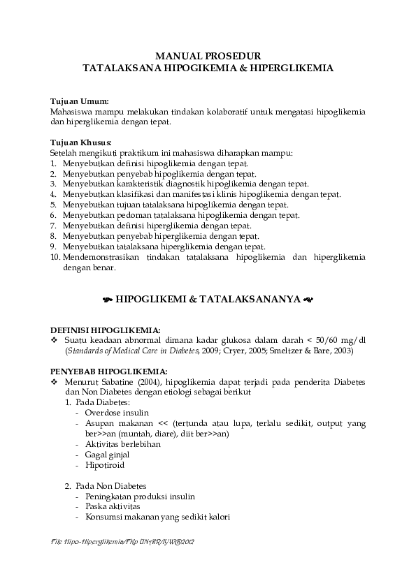 (PDF) MANUAL PROSEDUR TATALAKSANA HIPOGIKEMIA & HIPERGLIKEMIA