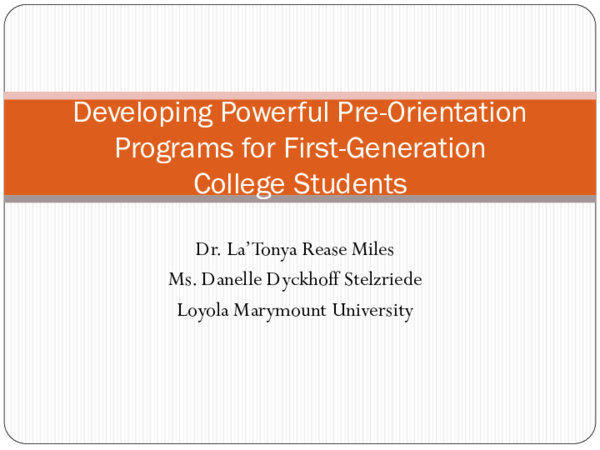 (PDF) Developing Powerful Pre-Orientation Programs for First-Generation ...