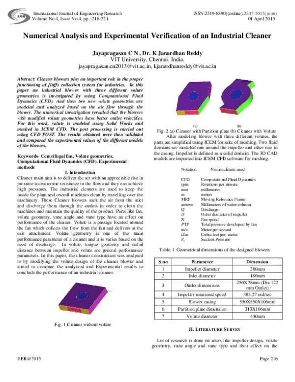 (PDF) Numerical Analysis and Experimental Verification of an Industrial Cleaner