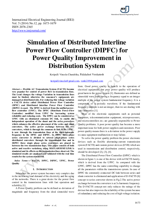 Pdf Simulation Of Distributed Interline Power Flow Controller Dipfc