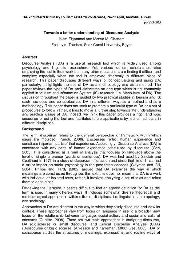 (PDF) Towards a better understanding of Discourse Analysis