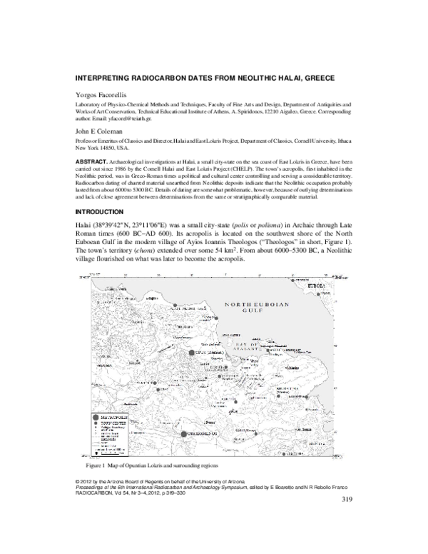 (PDF) INTERPRETING RADIOCARBON DATES FROM NEOLITHIC HALAI, GREECE