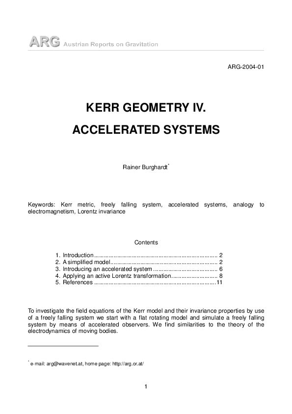 (PDF) Kerr geometry IV. Accelerated systems