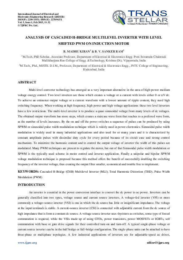 Pdf Analysis Of Cascaded H Bridge Multilevel Inverter With Level Shifted Pwm On Induction Motor
