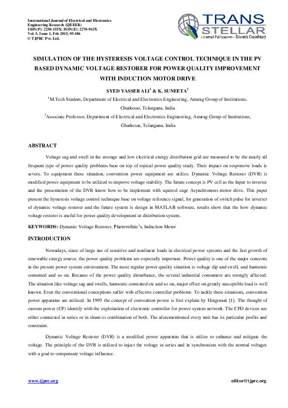 Pdf Simulation Of The Hysteresis Voltage Control Technique In The Pv Based Dynamic Voltage