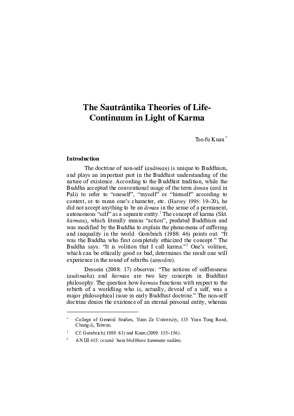 (PDF) The Sautrāntika Theories of Life-Continuum in Light of Karma