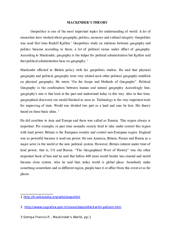 (DOC) MACKINDER'S THEORY