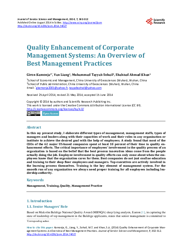 (PDF) Quality Enhancement of Corporate Management Systems: An Overview ...