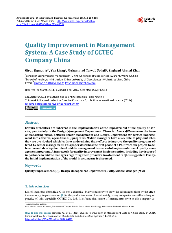 (PDF) Quality Improvement in Management System: A Case Study of CCTEC ...