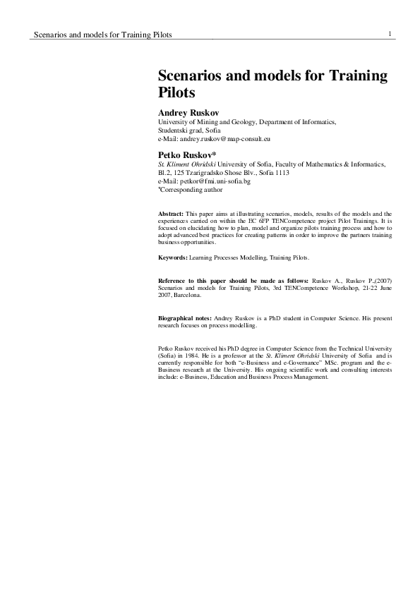 (PDF) Scenarios and models for Training Pilots