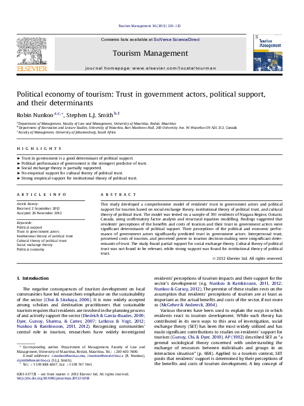 (PDF) Political Economy of Tourism: Trust in Government, Political ...