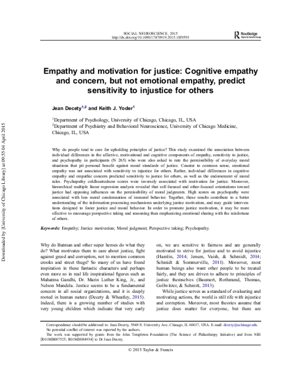 (PDF) Empathy and motivation for justice: Cognitive empathy and concern ...