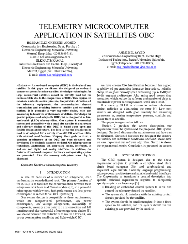 (PDF) Telemetry microcomputer application in satellites OBC
