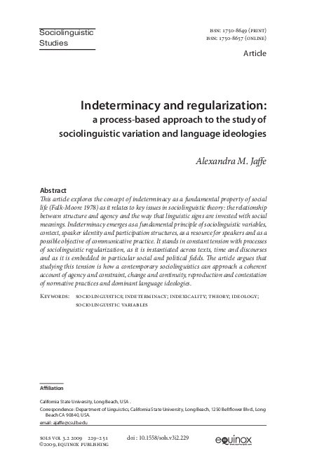 (PDF) Indeterminacy and Regularization: a process-based approach to the study of sociolinguistic ...