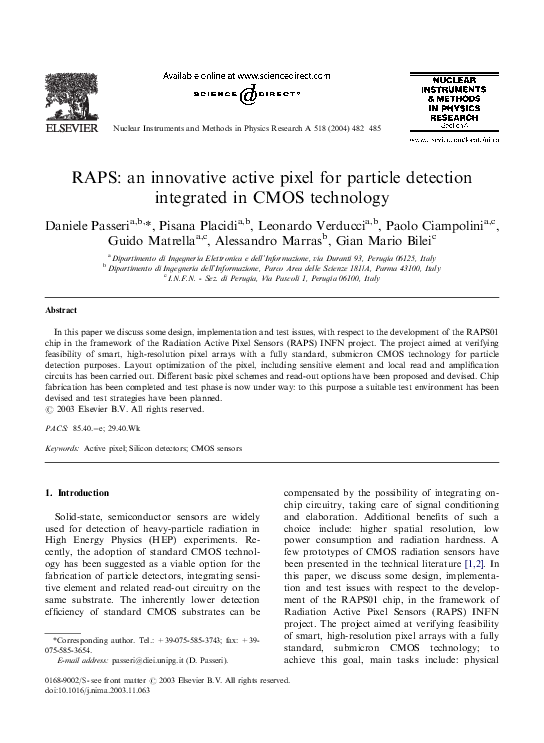 (PDF) RAPS: an innovative active pixel for particle detection integrated in CMOS technology