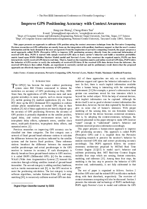 (PDF) Improve GPS positioning accuracy with context. Ubi-Media Computing