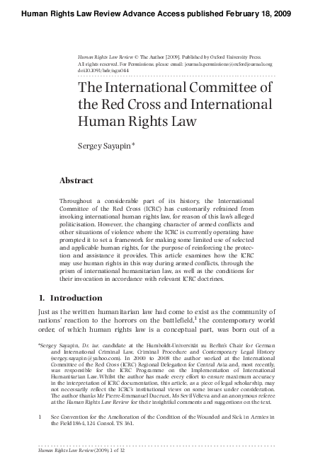 (PDF) The International Committee of the Red Cross and International ...