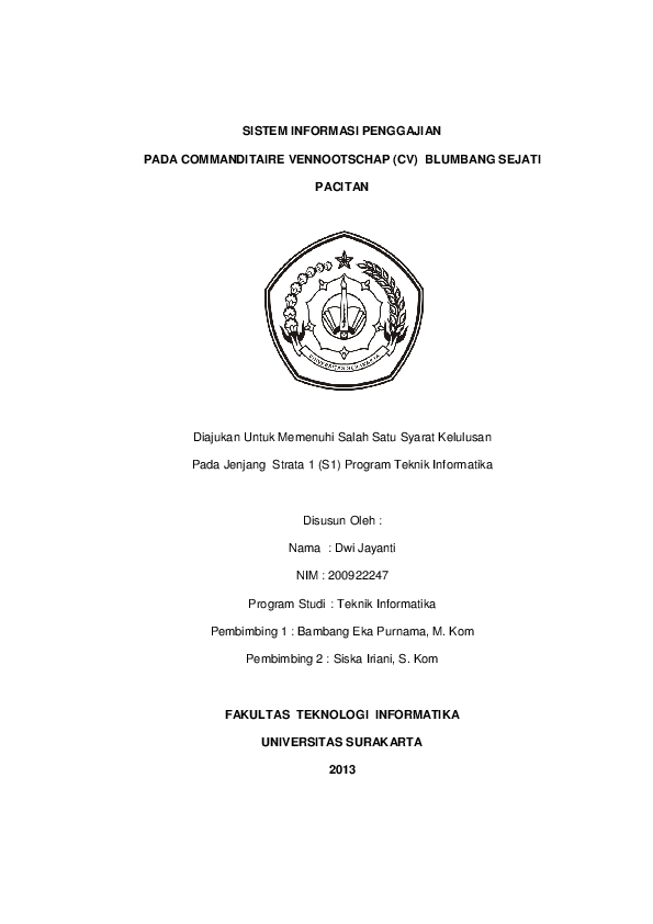 (PDF) Proposal [SKRIPSI] SI Penggajian Pada Commanditare Vennootschap ...