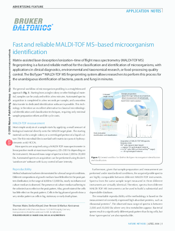 (PDF) Fast and reliable MALDI-TOF MS–based microorganism identification