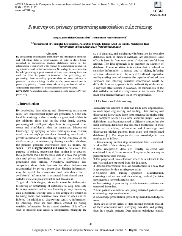 (PDF) Preservation of confidential information privacy and association rule hiding for data ...