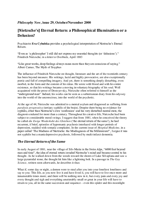 (PDF) [Nietzsche's] Eternal Return: a Philosophical Illumination or a ...