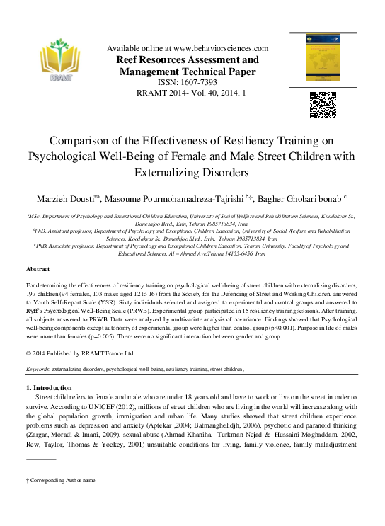 comparison of the effectiveness of resiliency training on psychological well-being of female and ...