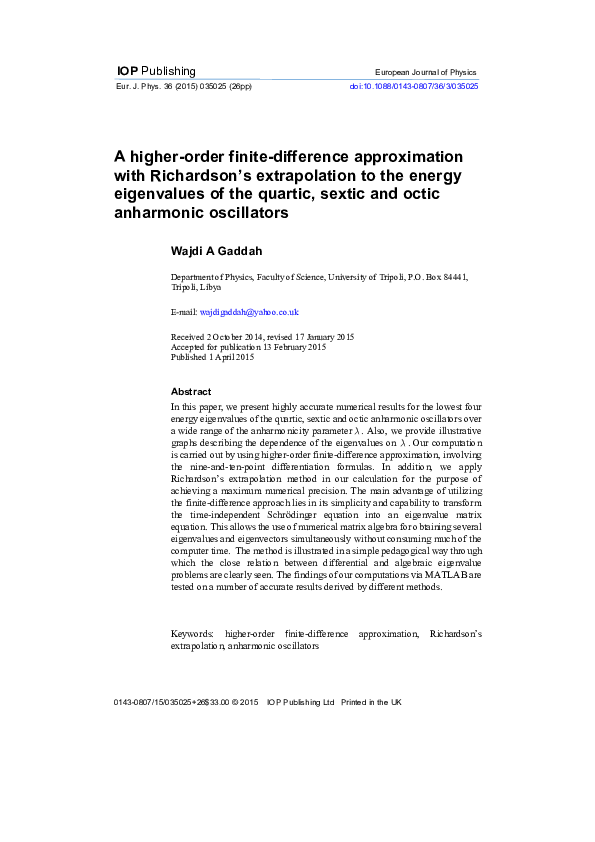 Pdf A Higher Order Finite Difference Approximation With Richardsons
