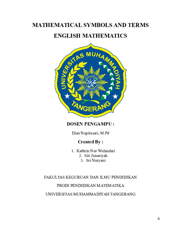 (DOC) MATHEMATICAL SYMBOLS AND TERMS ENGLISH MATHEMATICS