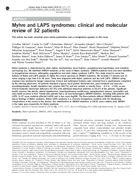 (PDF) Myhre and LAPS syndromes: clinical and molecular review of 32 ...