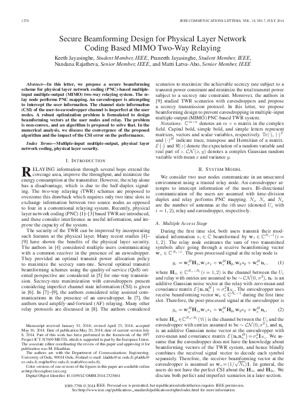 (PDF) Secure Beamforming in MIMO Two-Way Relaying