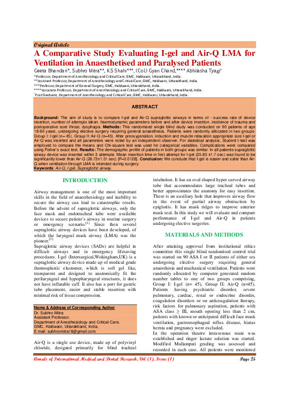 (PDF) A Comparative Study Evaluating I-gel and Air-Q LMA for ...