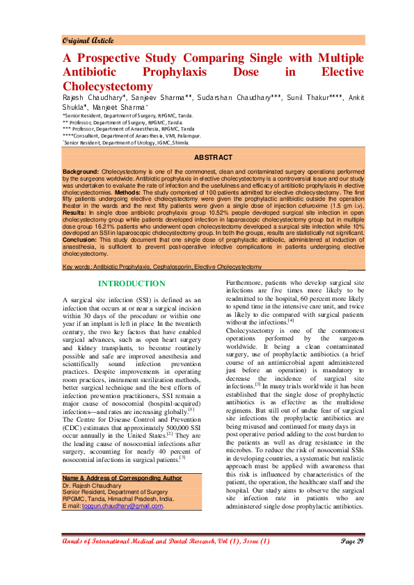 (PDF) A Prospective Study Comparing Single with Multiple Antibiotic Prophylaxis Dose in Elective ...