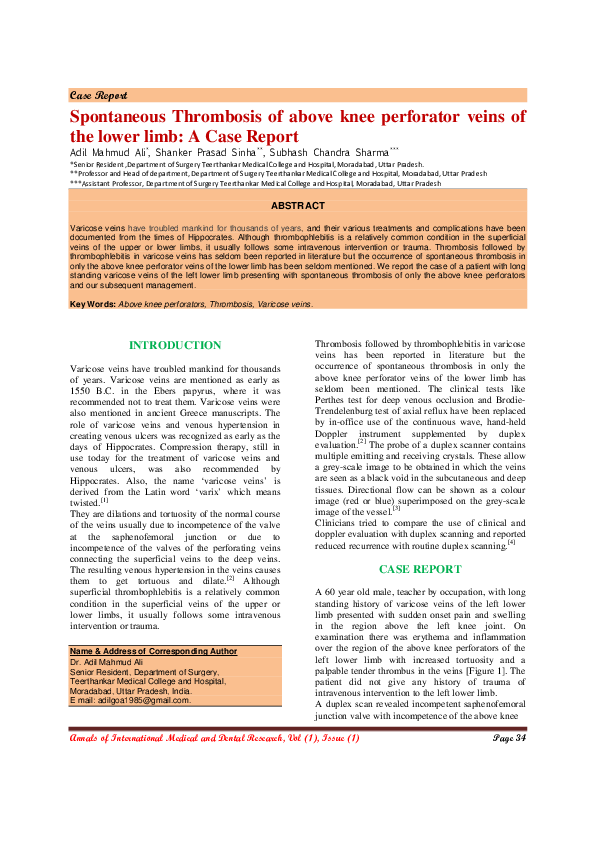 (PDF) Spontaneous Thrombosis of above knee perforator veins of the ...