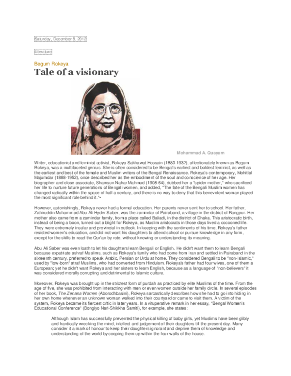 (PDF) Begum Rokeya: Tale of a Visionary