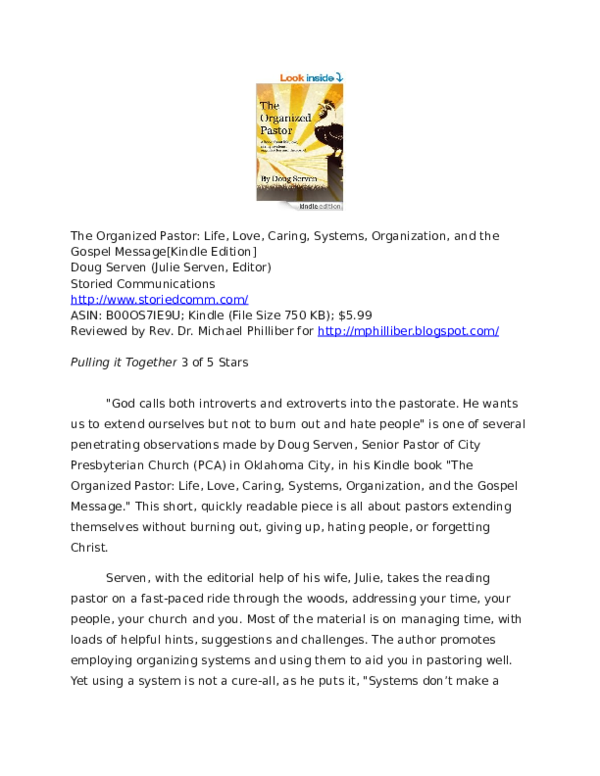 (DOC) "The Organized Pastor" by Doug Serven. A Review