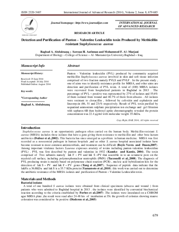 (PDF) Methicillin sensitive Staphylococcus aureus producing Panton-Valentine leukocidin toxin in ...