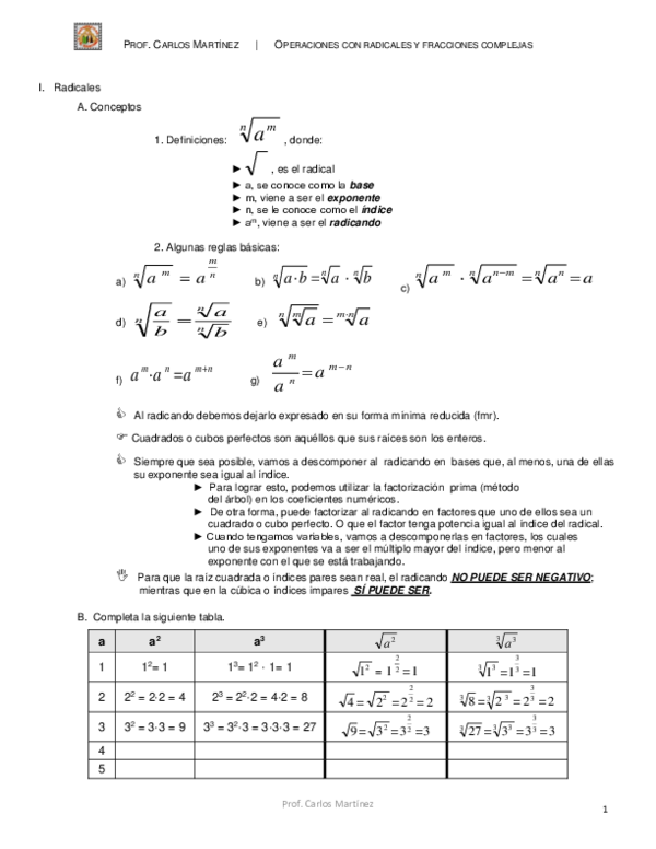 (PDF) SIMPLIFICACIÓN Y OPERACIONES CON RADICALES