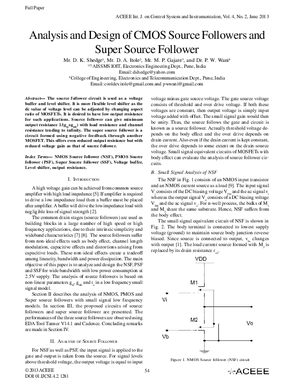 (PDF) Analysis and Design of CMOS Source Followers and Super Source ...